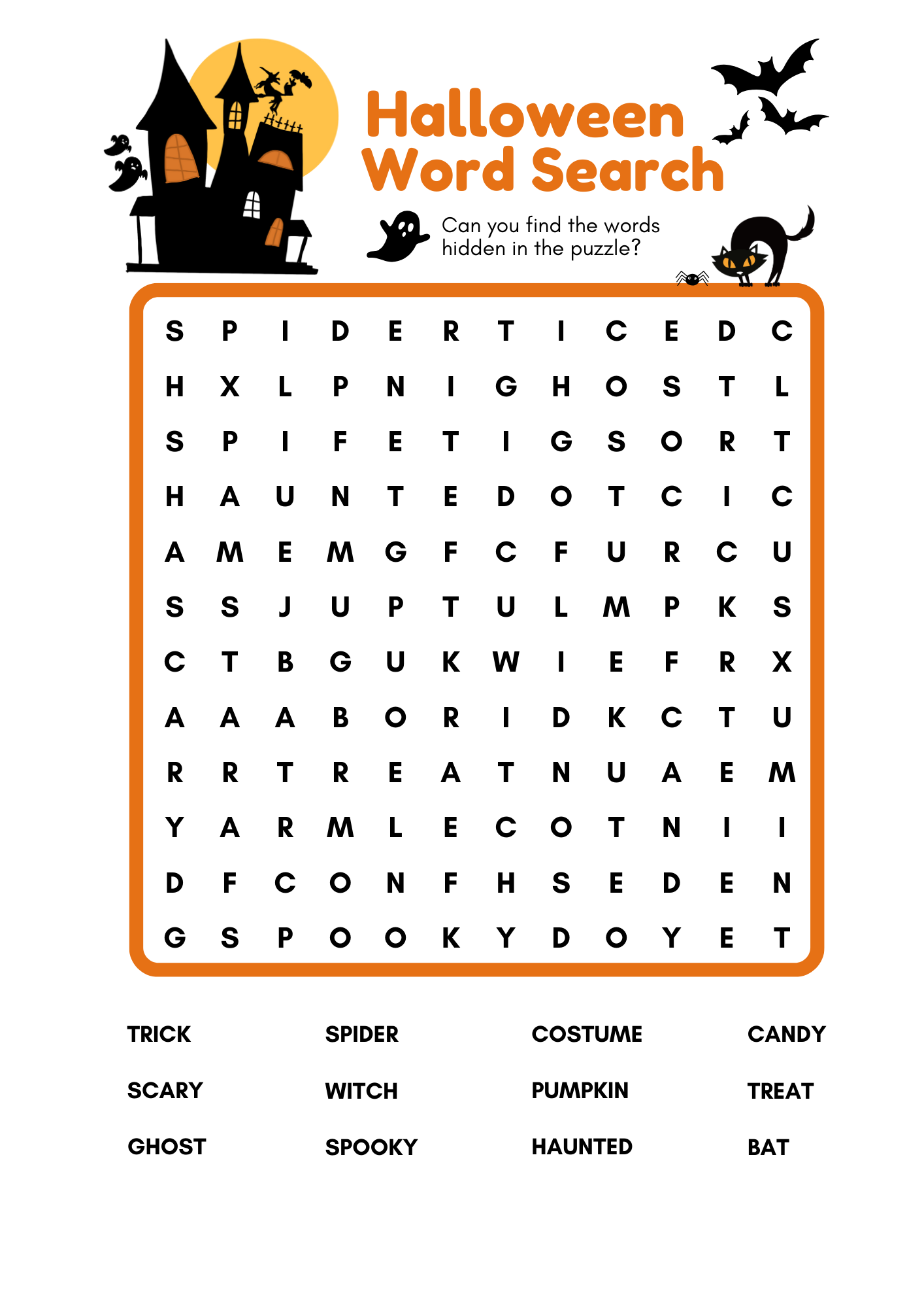 Halloween Word Search for Kids | Free Printables – Little Learning Ideas